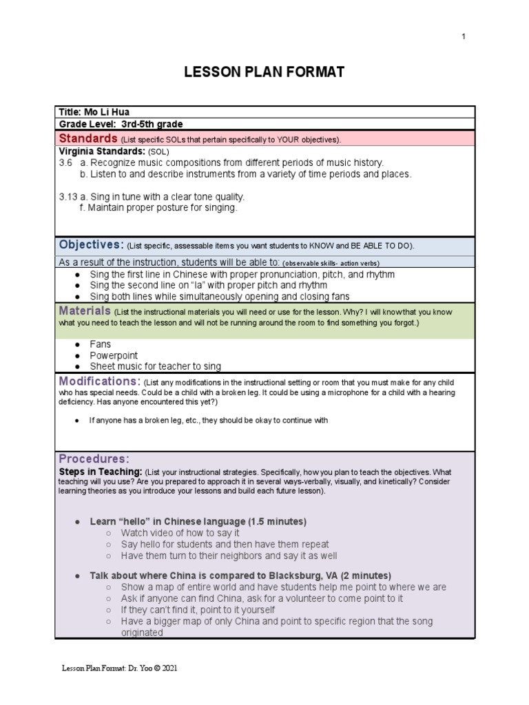 Chinese Lesson Plan - Chloie o | PDF | Educational Assessment | Lesson Plan