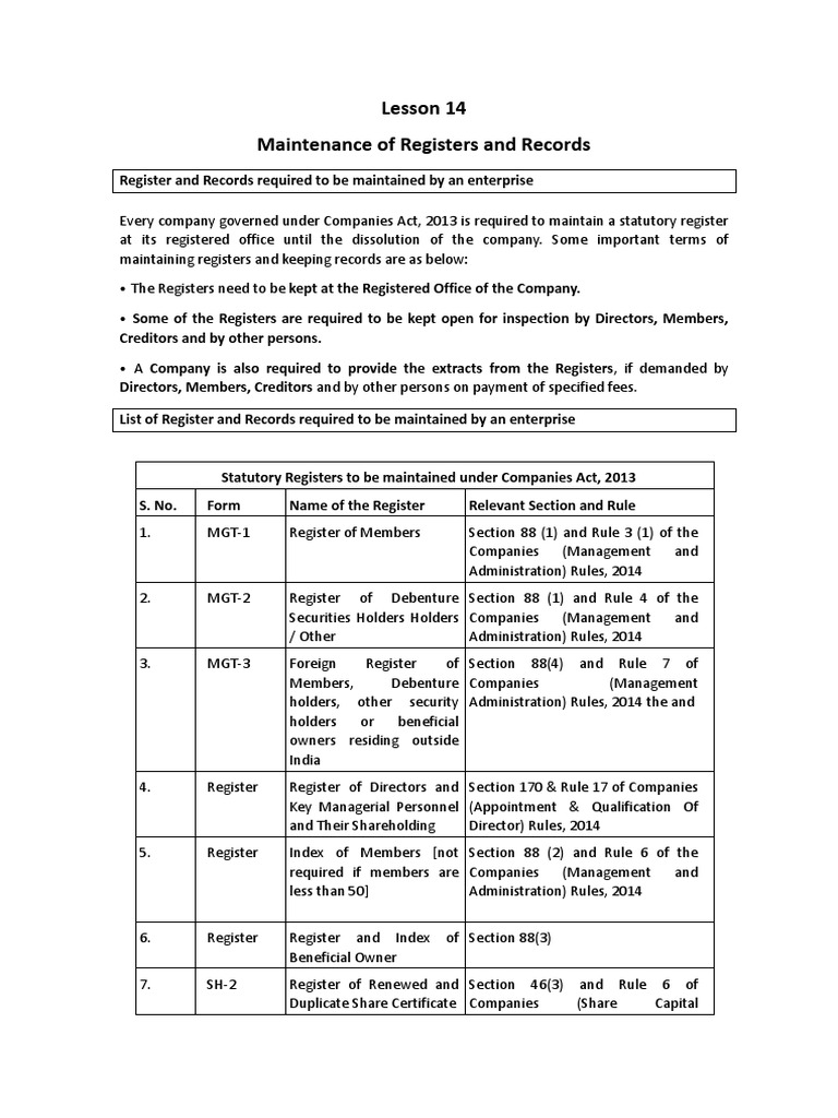 Lesson 14 - Maintenance of Registers and Records | PDF | Cheque | Banks
