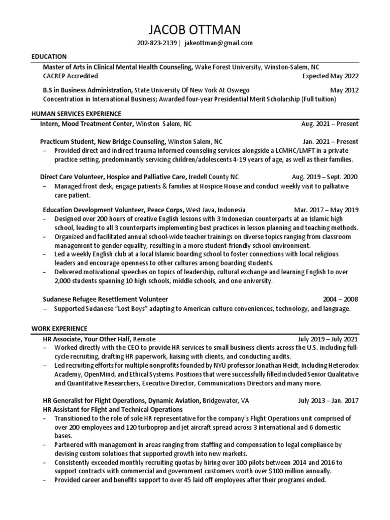 Jacob Ottman PHD Resume | PDF | Palliative Care