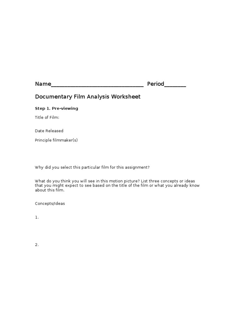 Documentary Film Analysis Worksheet | PDF