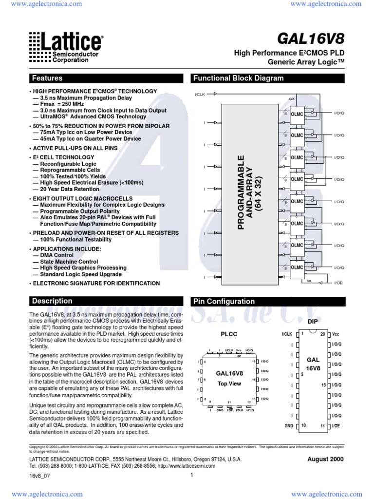 GAL16V8: Features Functional Block Diagram | PDF | Computer Engineering ...