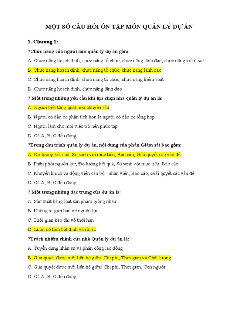 Trắc nghiệm QLDA | PDF