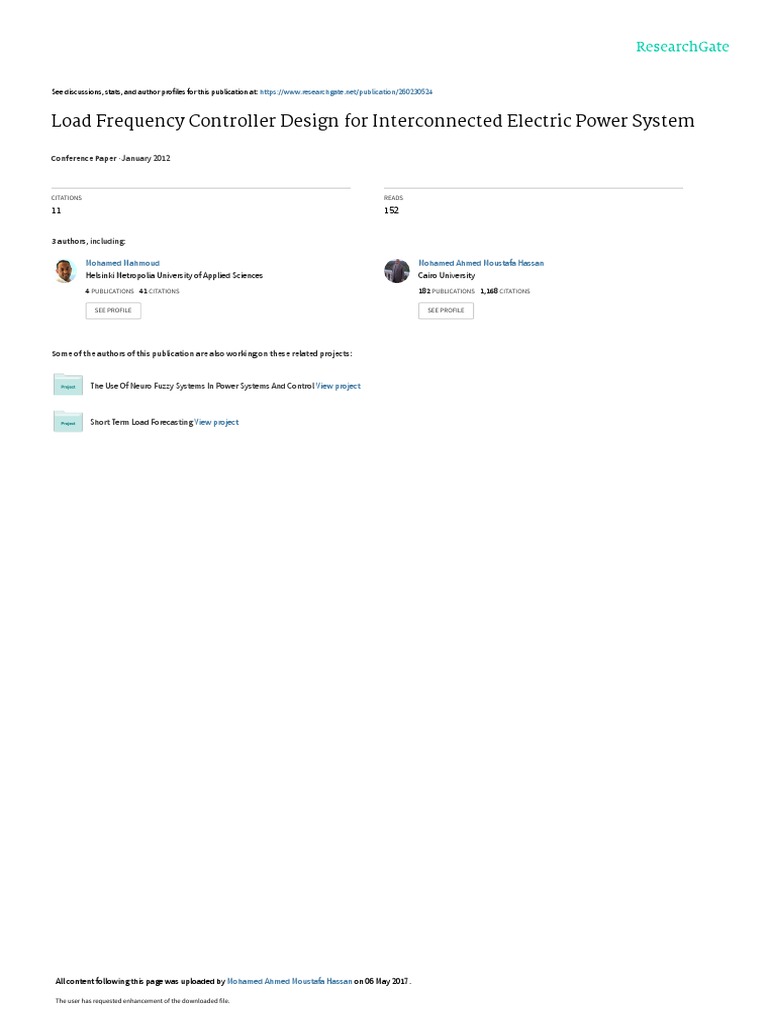 Load Frequency Controller Design For Interconnected Electric Power ...