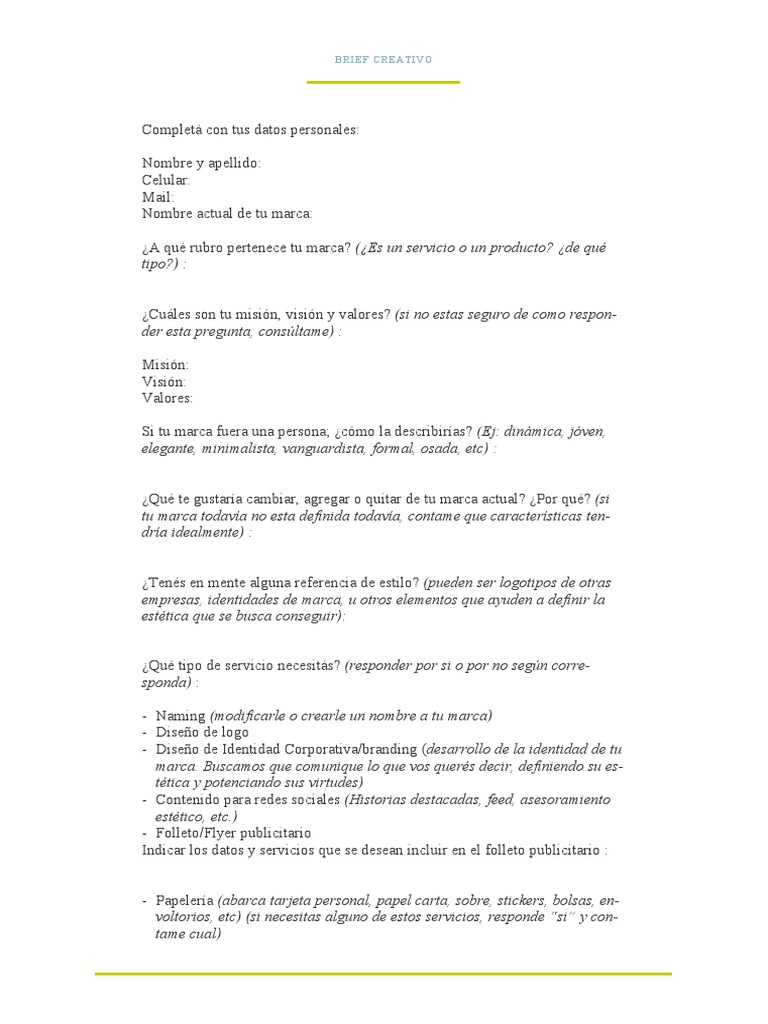 Ejemplo Brief de Marca | PDF