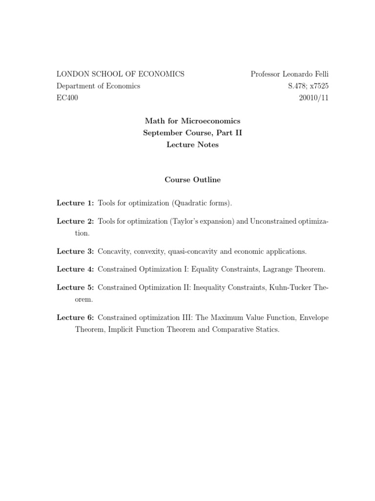 EC400 Lecture Notes | PDF | Maxima And Minima | Mathematical Optimization