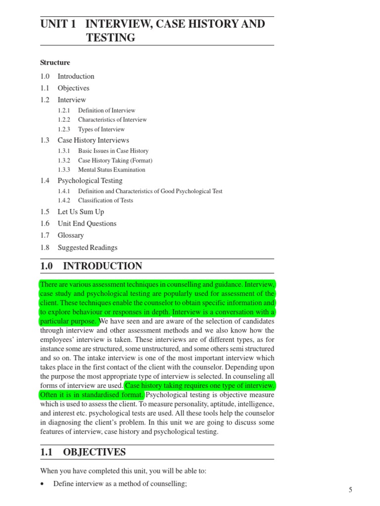 Interview, Case History and Testing in Psychology | PDF | Interview ...
