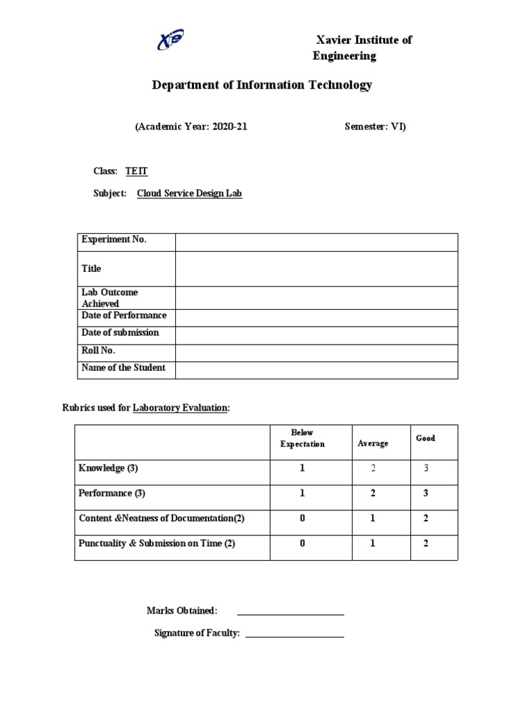 Front Page For Experiments | PDF