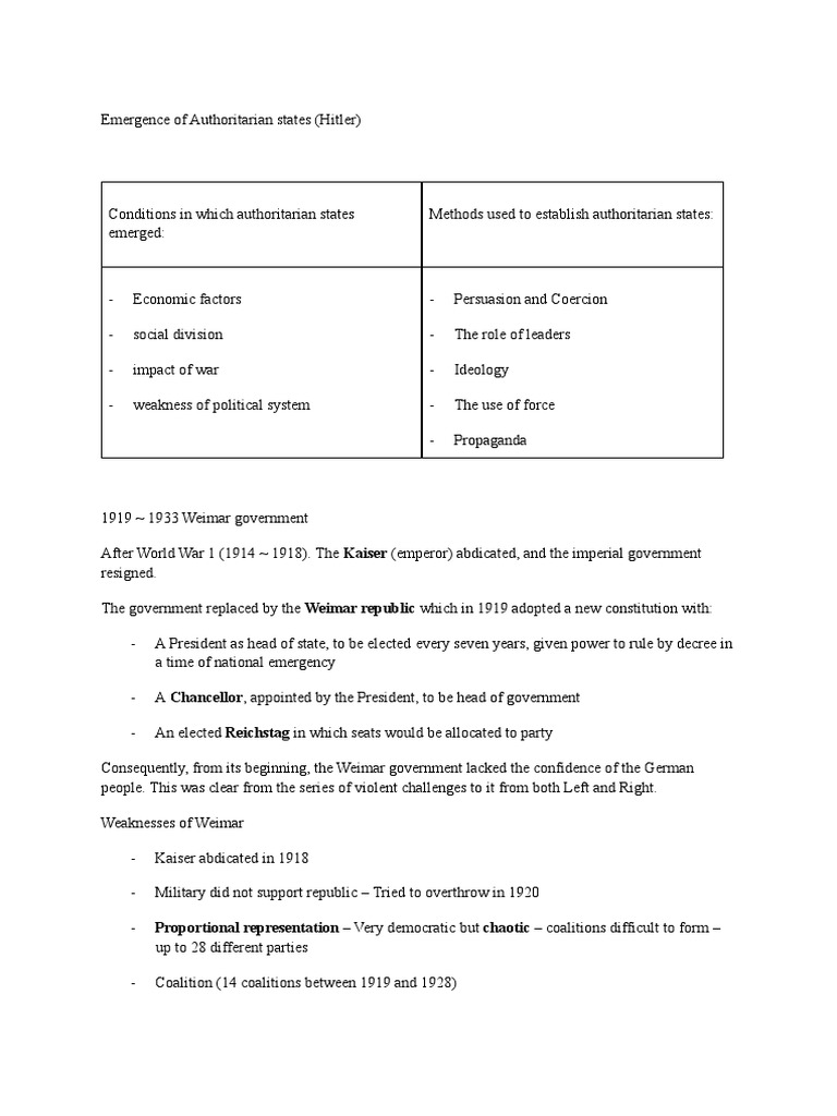 Emergence of Authoritarian States (Hitler and Mao) | PDF | Weimar ...
