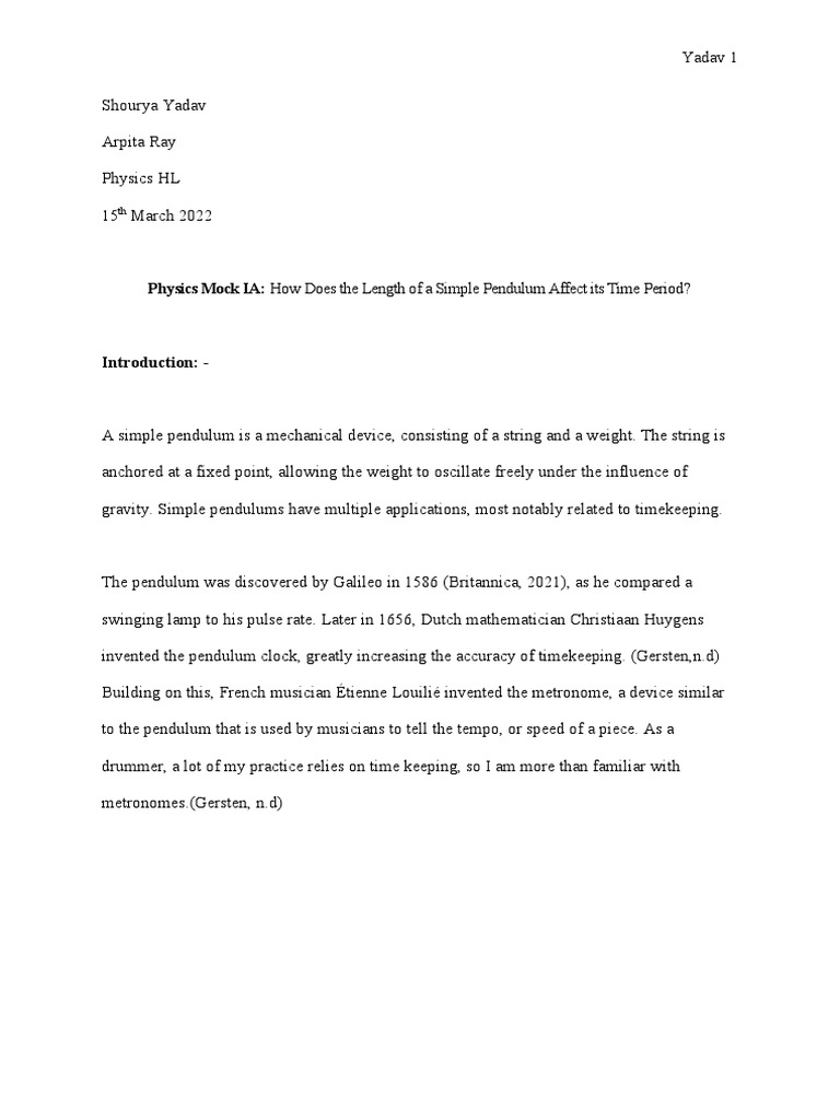 Physics IA | PDF | Pendulum | Observational Error