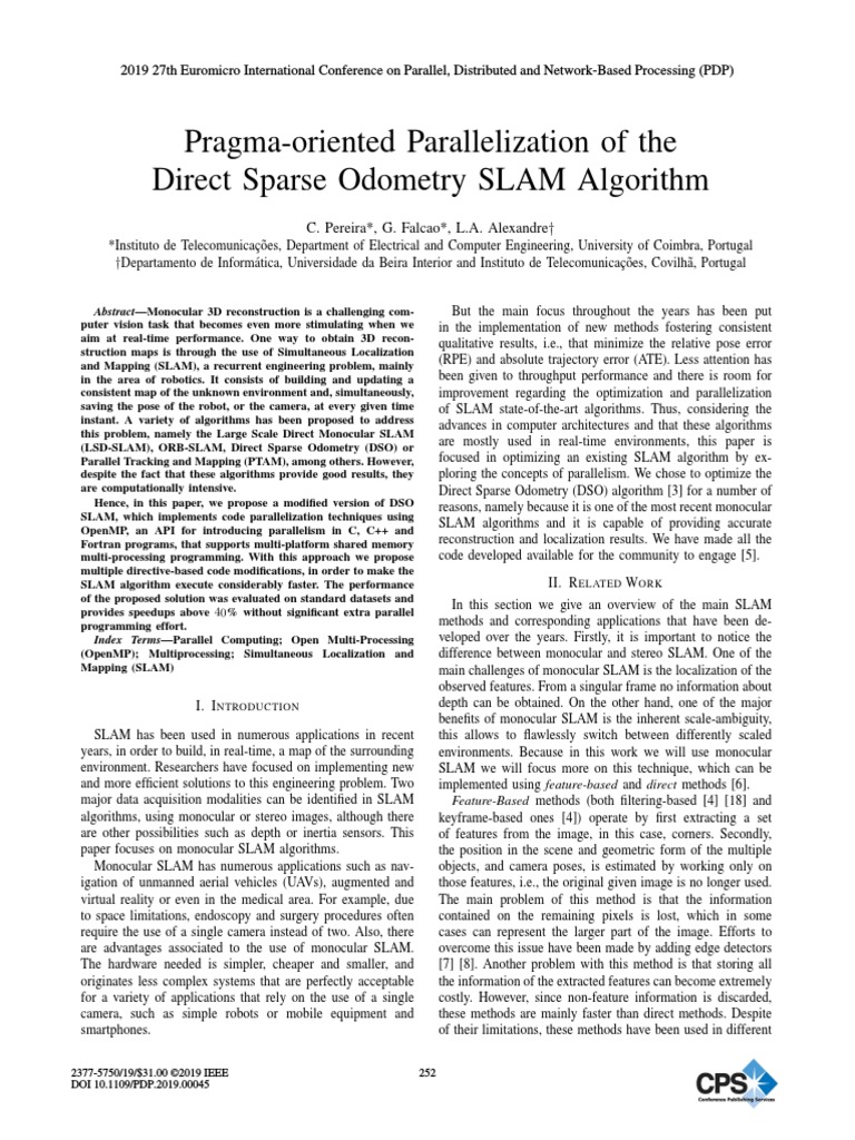 Pragma Oriented Parallelization Of The Direct Sparse Odometry Slam Algorithm Pdf Parallel