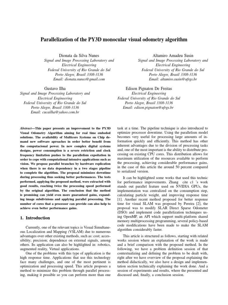 Parallelization Of The Py3d Monocular Visual Odometry Algorithm Pdf Parallel Computing