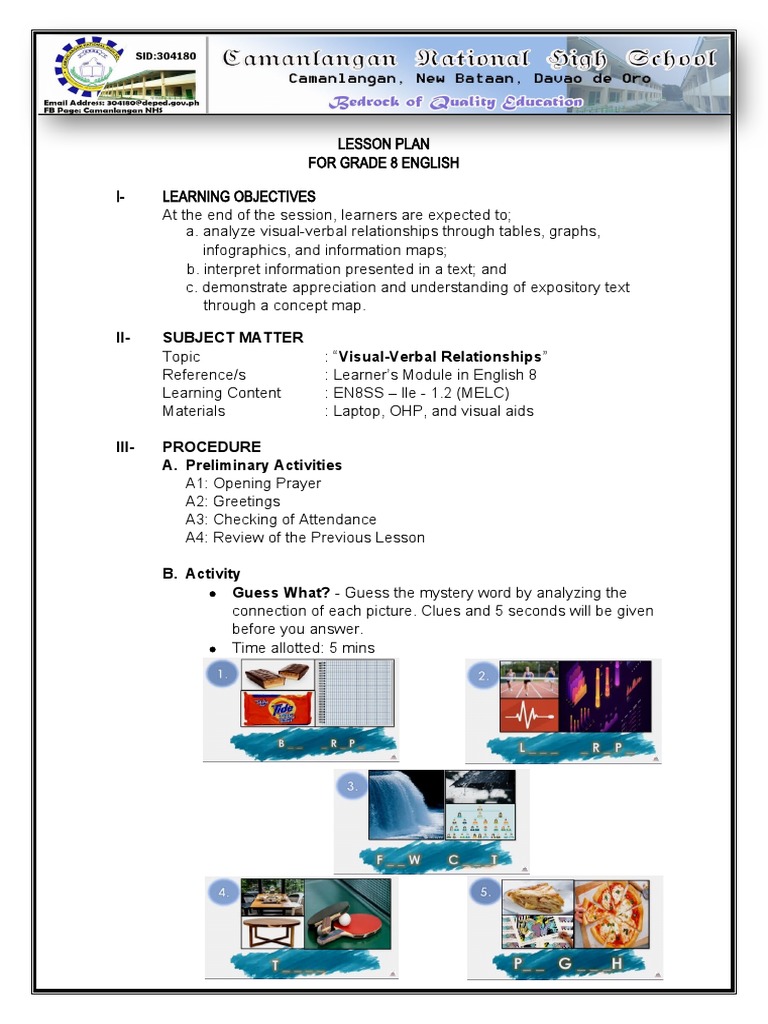 Lesson Plan English 8.docx COT | PDF | Infographics | Cognitive Science