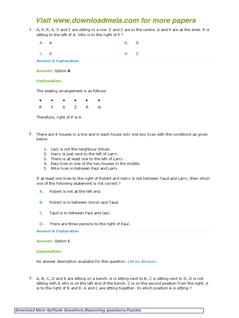 Seating Arrangement Questions And Answers PDF