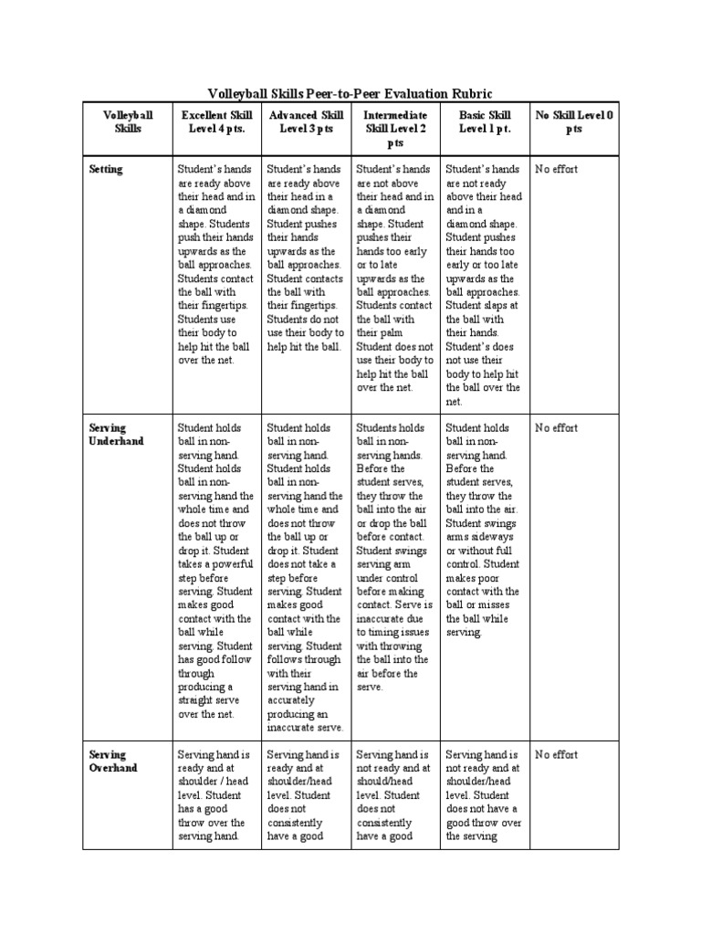Volleyball Rubric | PDF | Volleyball | Teams