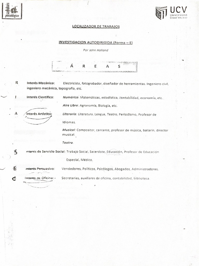 Test de Holland - Interpretación - Claves Obtenidas | PDF