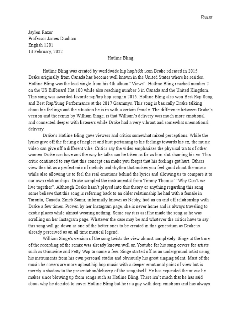 Rhetorical Analysis | PDF | Drake (Musician) | Emotions