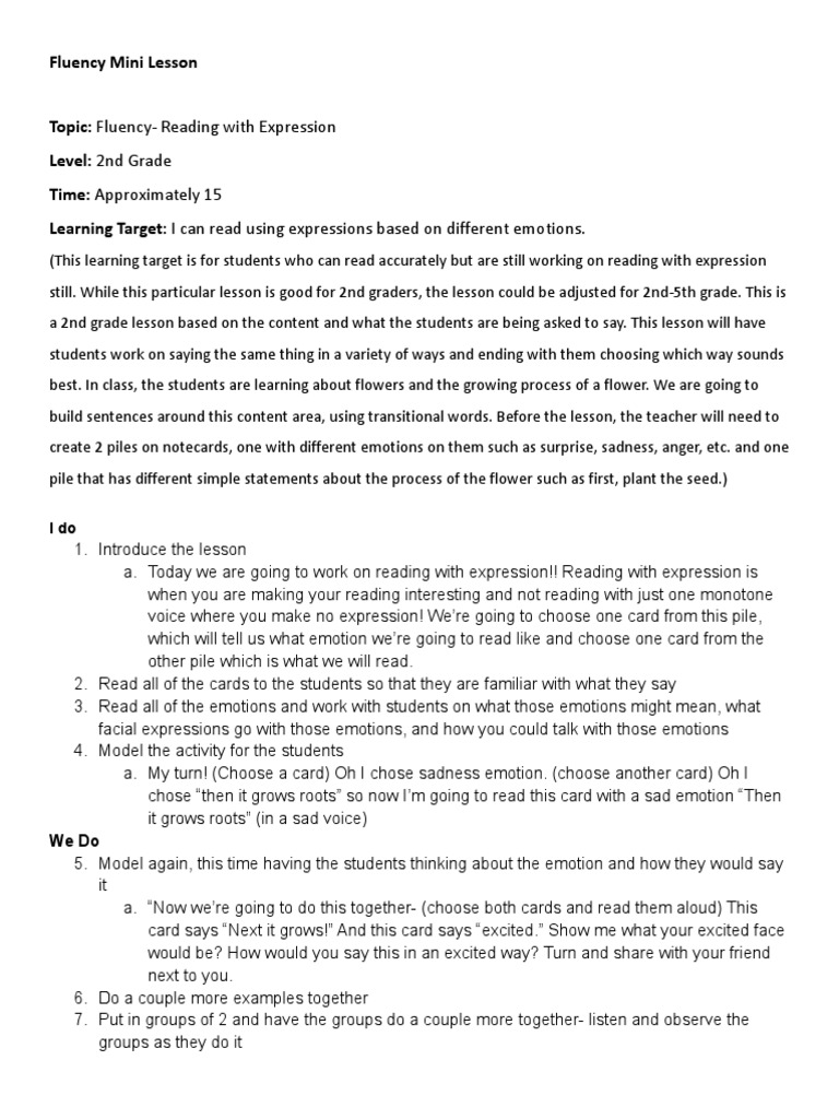 Fluency Lesson Plan | PDF | Emotions | Psychology