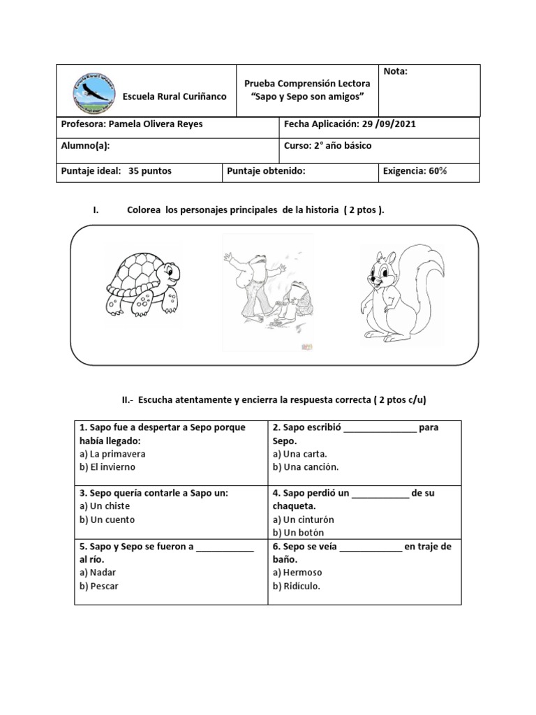 Prueba 2do Sapo y Sepo | PDF