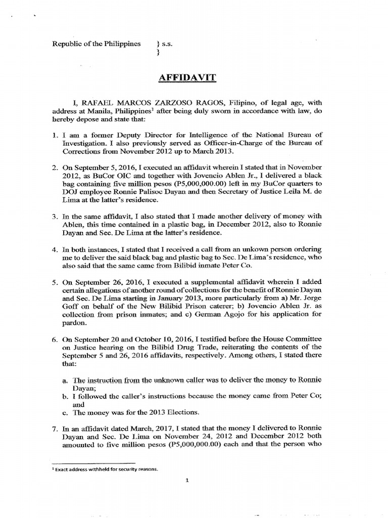 Rafael Ragos Affidavit | PDF