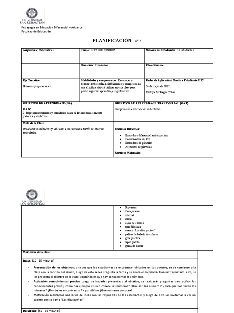 Planificación Matemáticas Preescolar | PDF | Educación de la primera ...