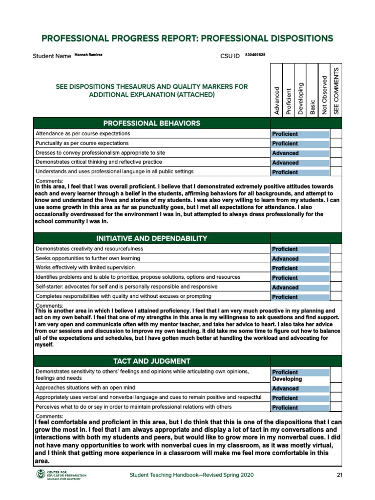 Professional Dispositions Self Assessment | PDF | Nonverbal ...