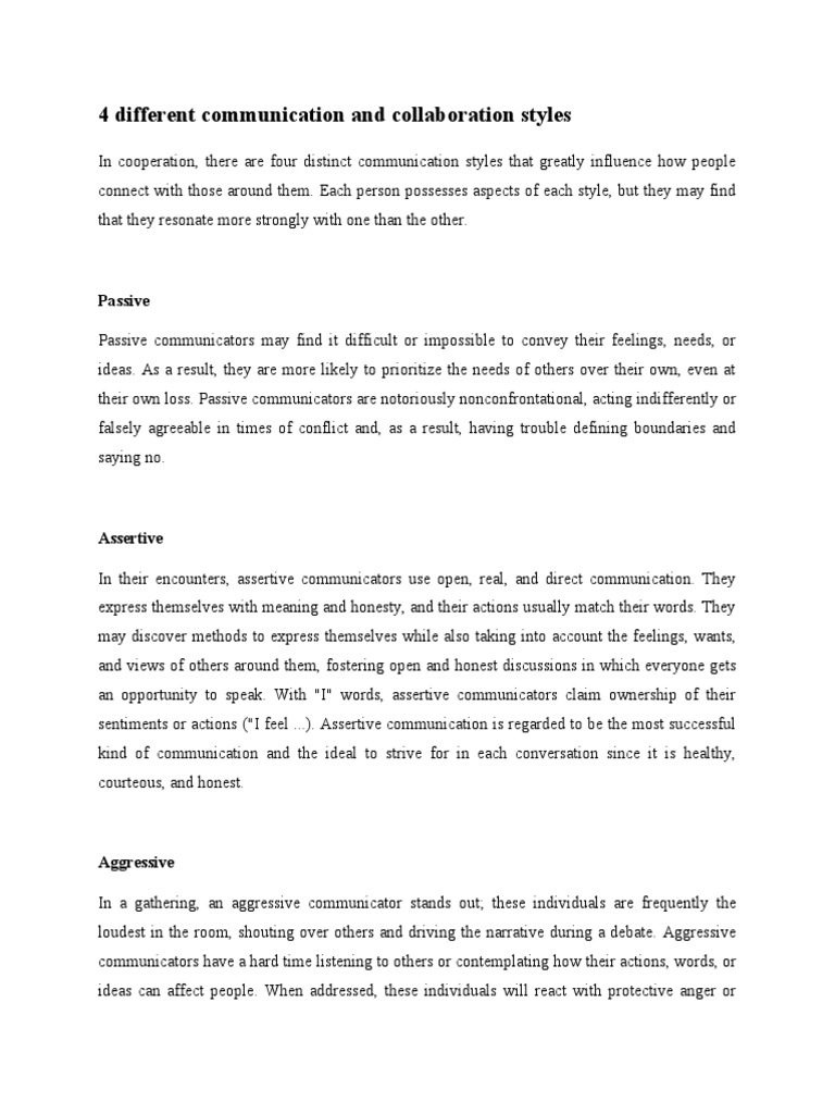 4 Different Communication and Collaboration Styles | PDF ...