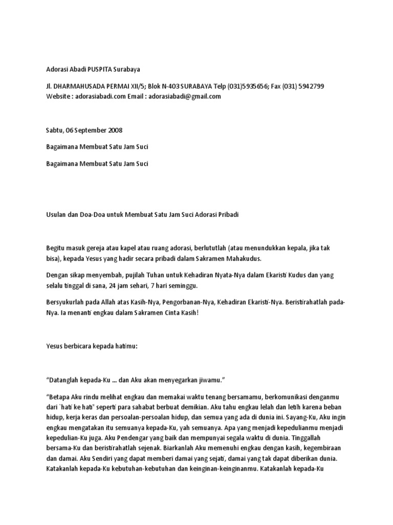 Panduan Adorasi Pribadi Katolik | PDF