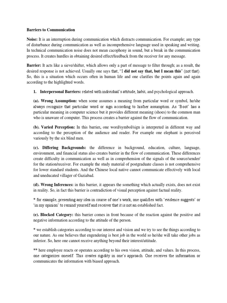 Understanding Communication Barriers | PDF | Communication ...