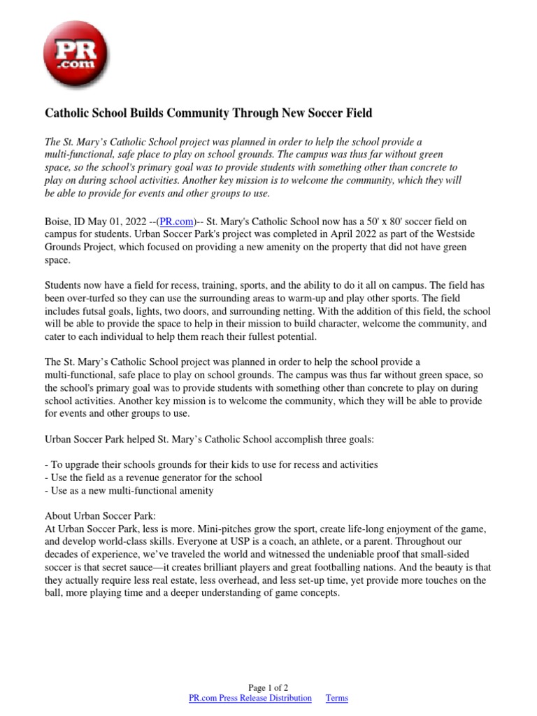 St. Mary's Catholic School Soccer Field | PDF