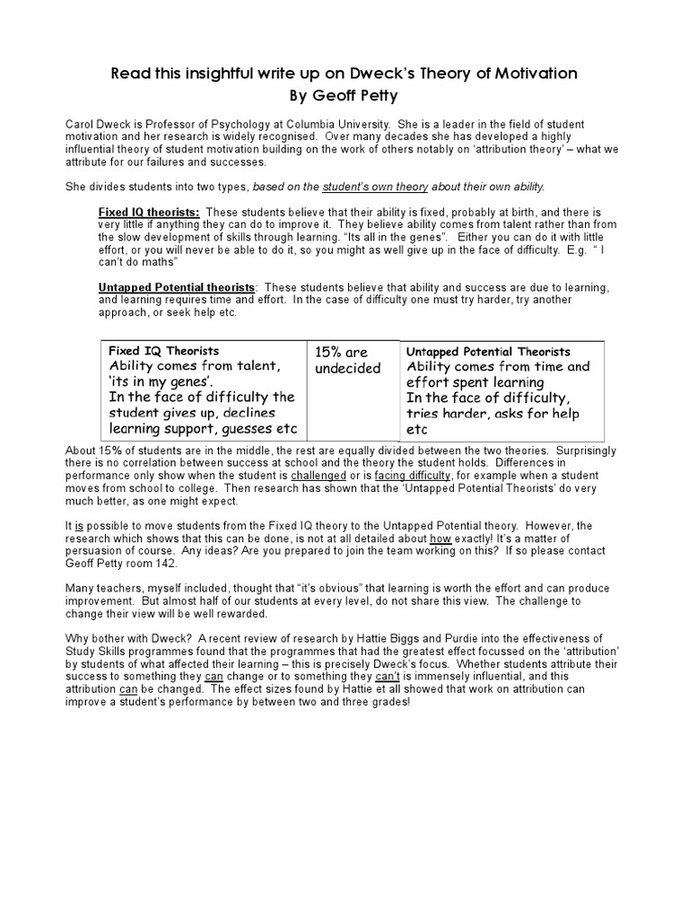 Read This Insightful Write Up On Dweck's Theory of Motivation by Geoff ...