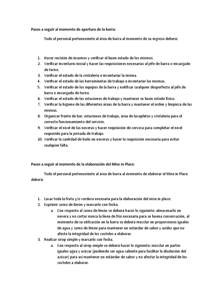 Manual de Procedimientos | PDF | Barman | Bebidas alcohólicas