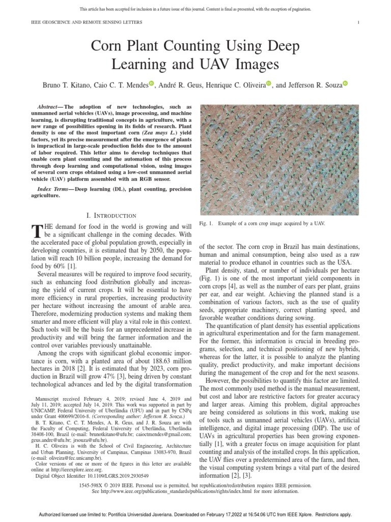 Corn Plant Counting Using Deep Learning and UAV Images | PDF | Image ...