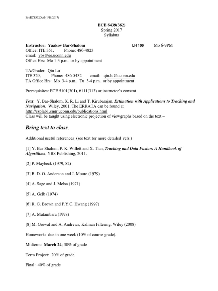 UConn ECE6439 Syllabus 2017 | PDF | Applied Mathematics | Statistical ...