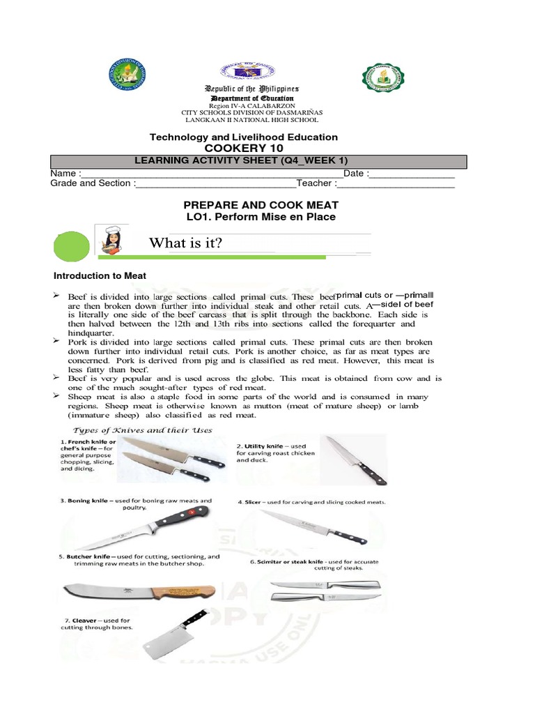 Cookery 10: Technology and Livelihood Education Learning Activity Sheet ...