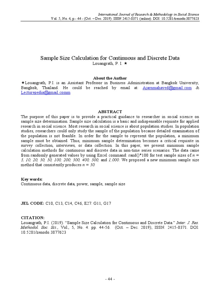 Sample Size Formula Pdf Statistical Hypothesis Testing Confidence 2610