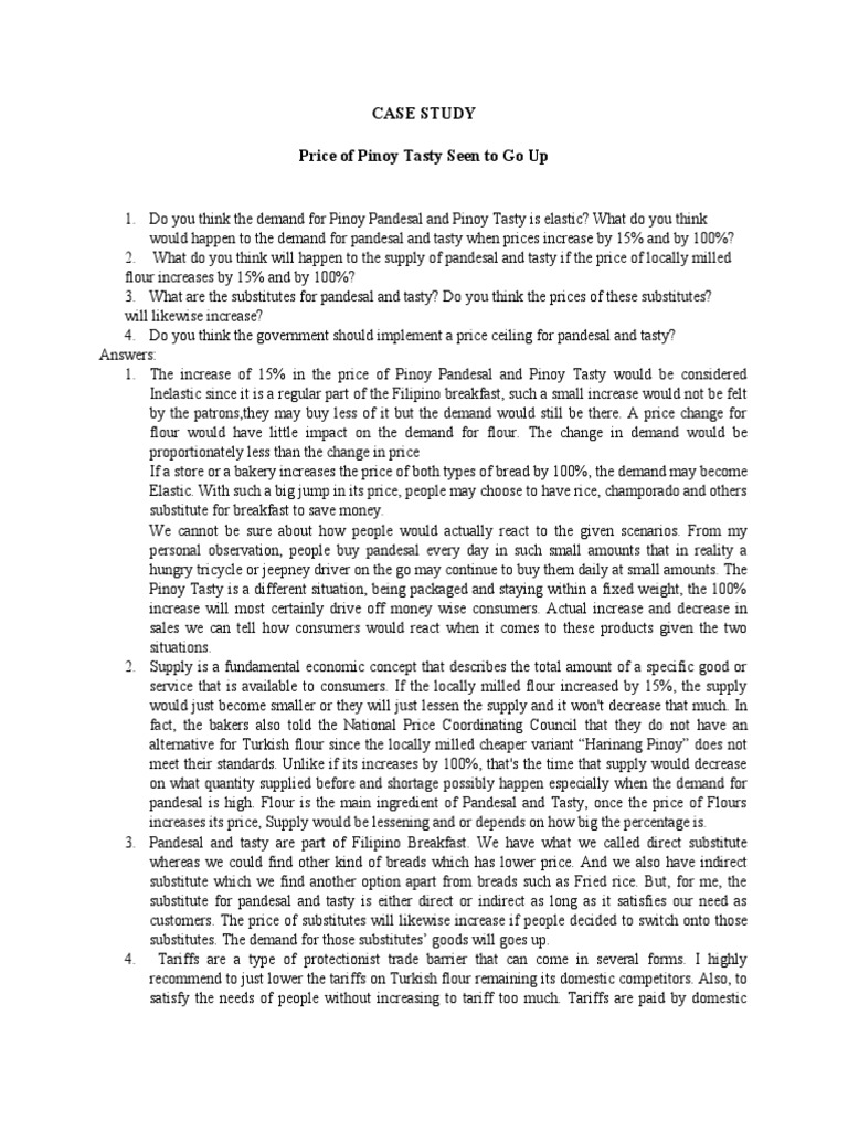 Case Study Price of Pinoy Tasty Seen To Go Up | PDF | Demand | Elasticity (Economics)