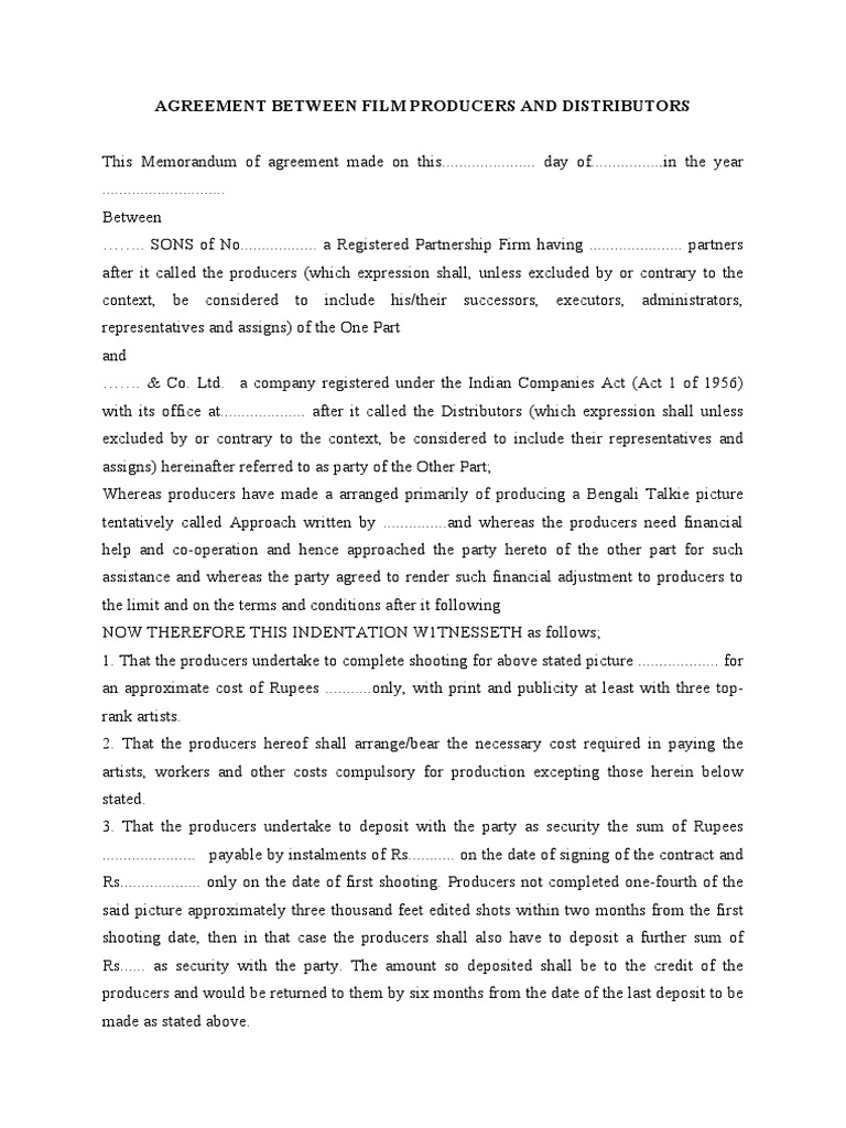 Agreement Between Film Producers and Distributors | PDF | Debits And ...