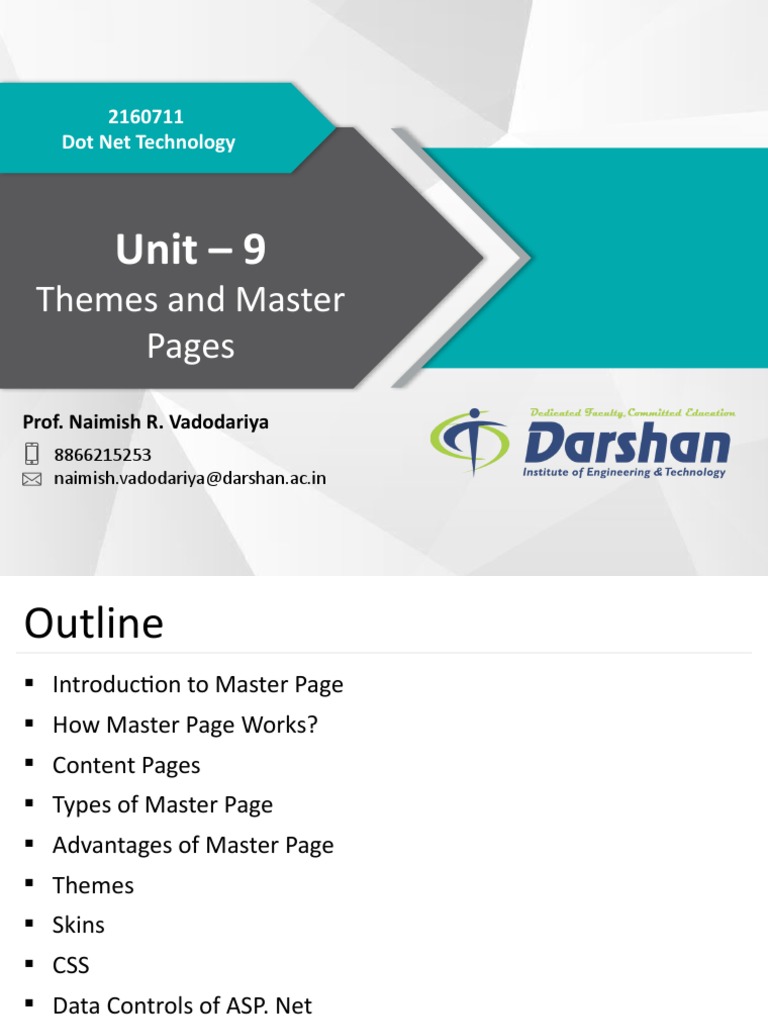 Unit - 9: Themes and Master Pages | PDF | Page Layout | Internet & Web