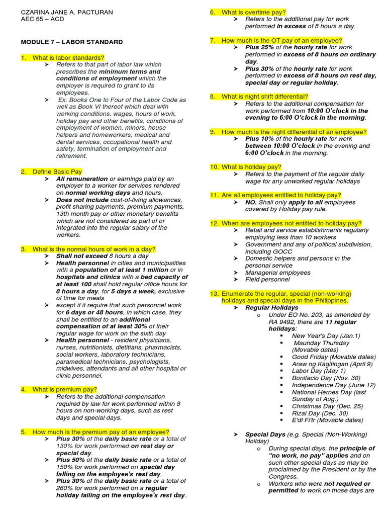 Overtime pay, night shift differential, holiday pay and leave benefits ...