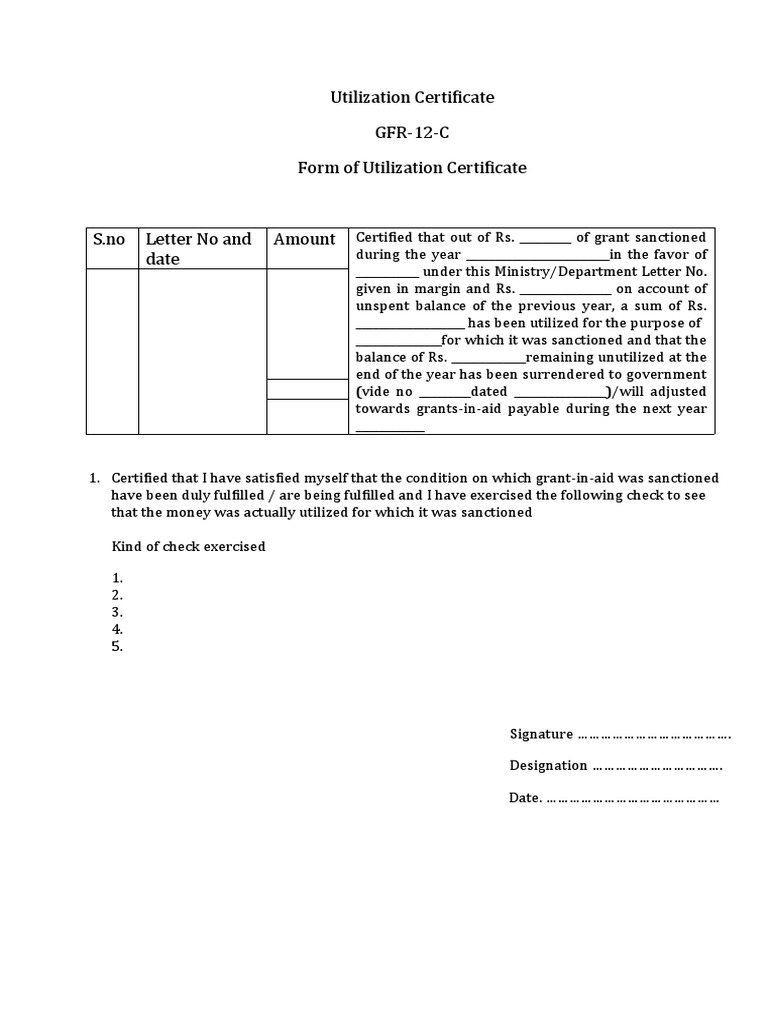 12c - Utilization Certificate | PDF