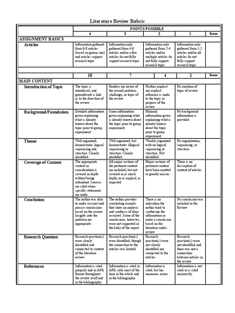 Literature Review Rubric: Assignment Basics Articles | PDF | Grammar ...