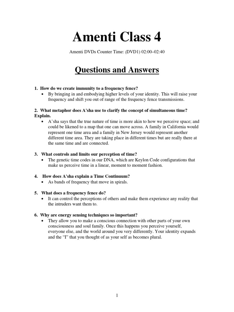 Amenti Class 4: Questions and Answers | PDF | Disciplines | Mind
