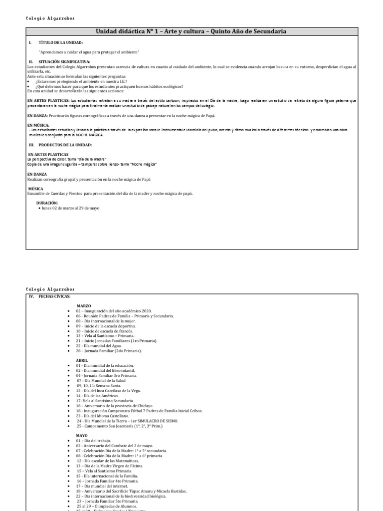 Unidad de Aprendizaje 5to Ano de Secundaria | PDF | Bailes | Dibujo Unidad de Aprendizaje 5to Ano de Secundaria | PDF | Bailes | Dibujo