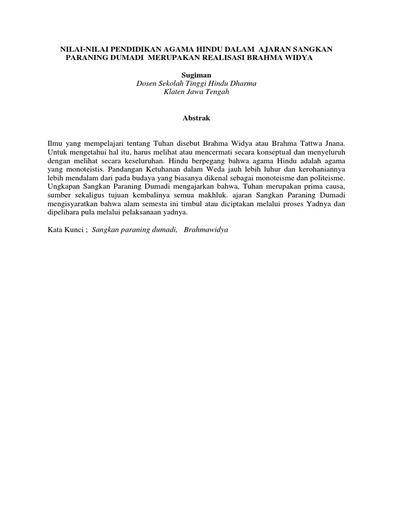 Nilai-Nilai Pendidikan Agama Hindu Dalam Ajaran Sangkan Paraning Dumadi Merupakan Realisasi ...