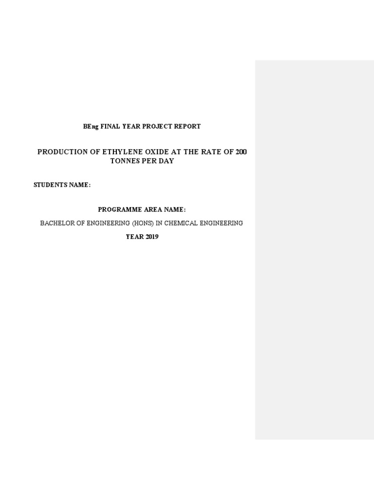 Production Of Ethylene Oxide At The Rate Of 200 Tonnes Per Day PDF