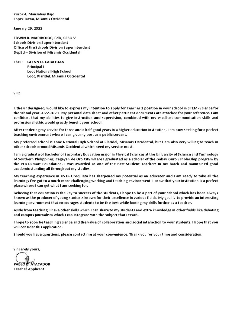 Letter of Intent - Deped | PDF | Teachers | Science, Technology ...