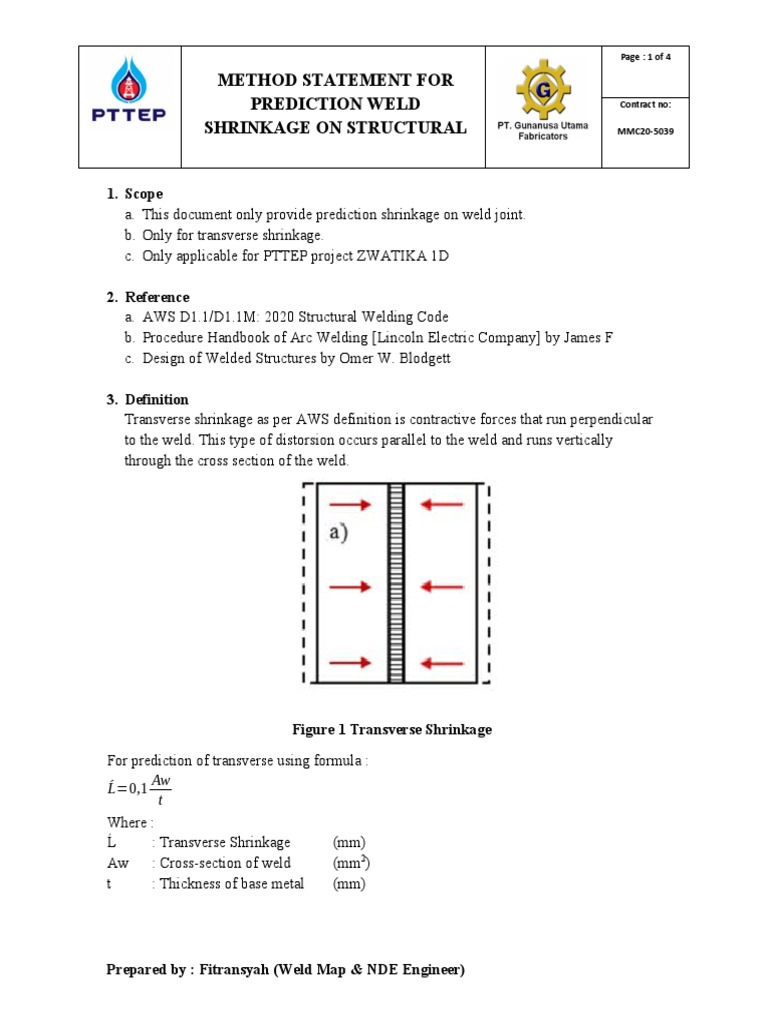 Method Statement For Prediction Weld Shrinkage On Structural | PDF | Welding | Construction