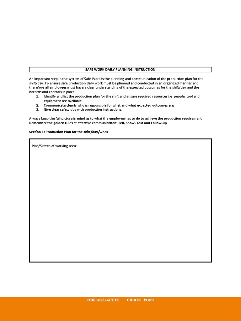 Daily Safe Work Planning | PDF | Business | Safety