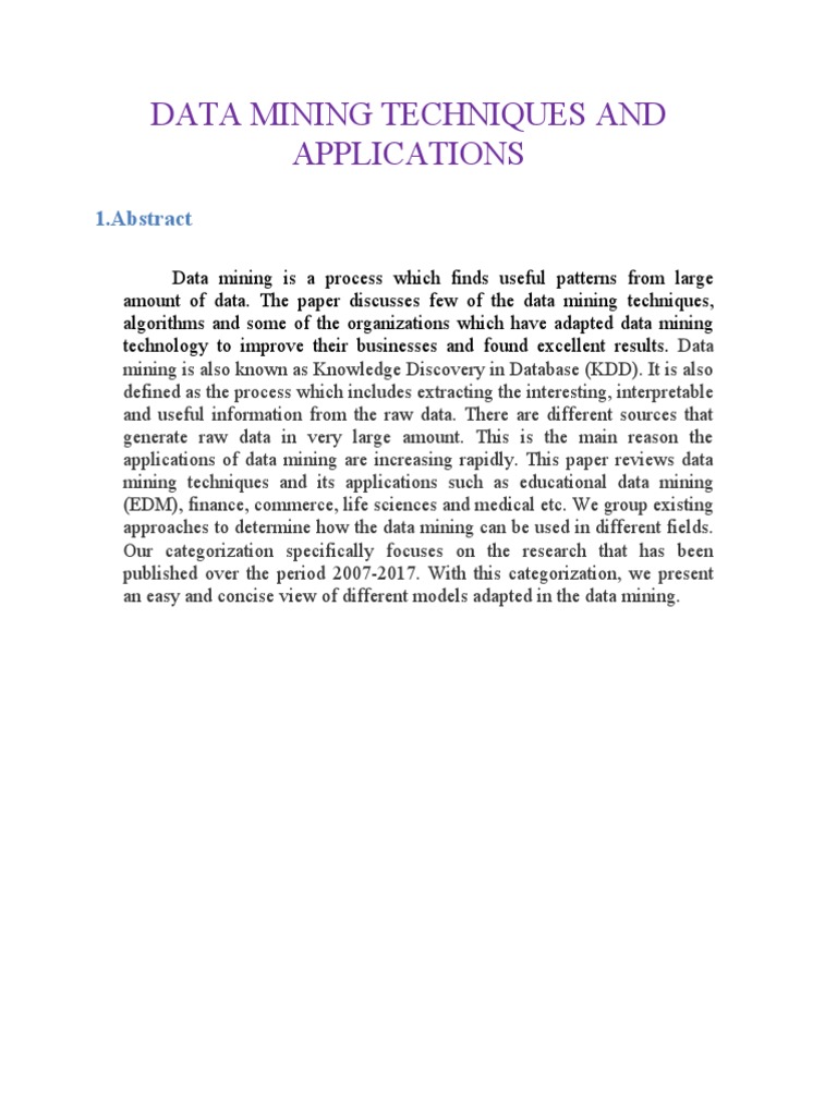 Data Mining Techniques and Applications | PDF | Statistical Classification | Data Mining