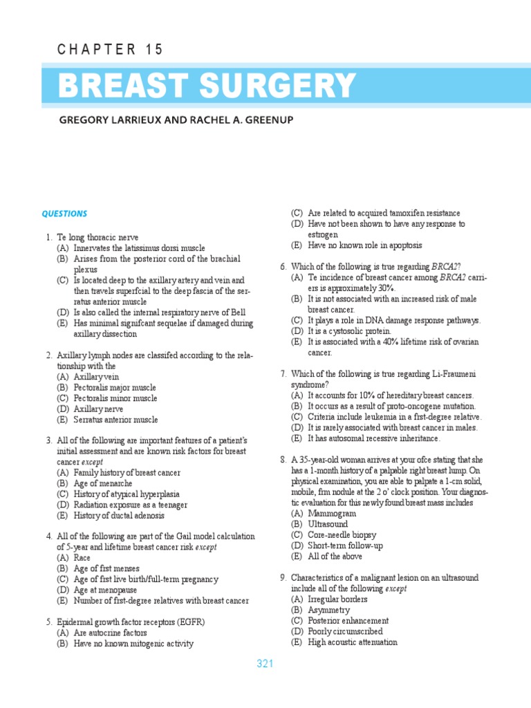 Breast Surgery - Questions. MCQ | PDF